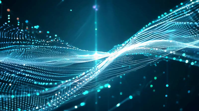 Glowing Blue Particles Flow in Rhythmic Waves, Creating Seamless ...