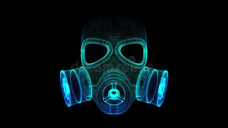 Glowing Blue Particles Formation Gas Mask with Double Filter. Rotating ...