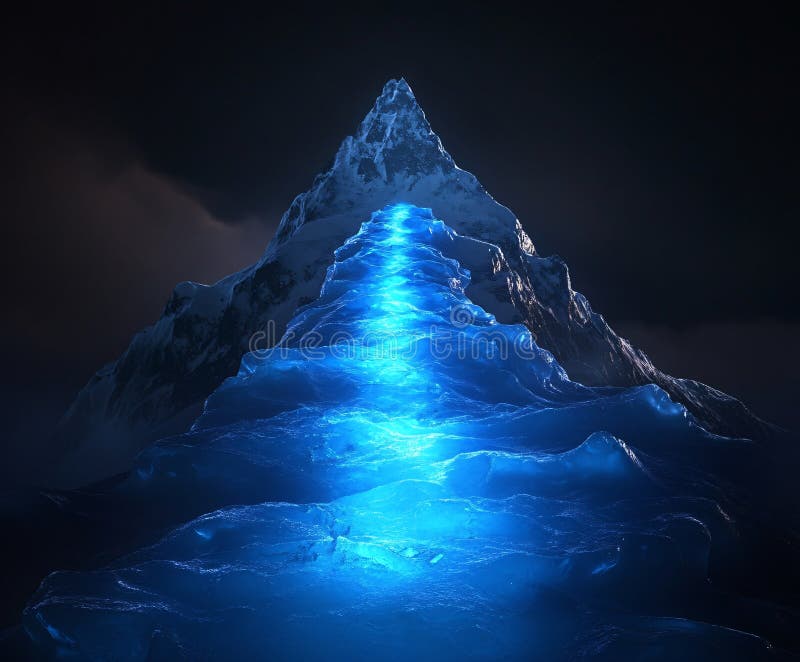 Glowing Blue Path To Snowy Mountain Peak High Quality Image Stock ...