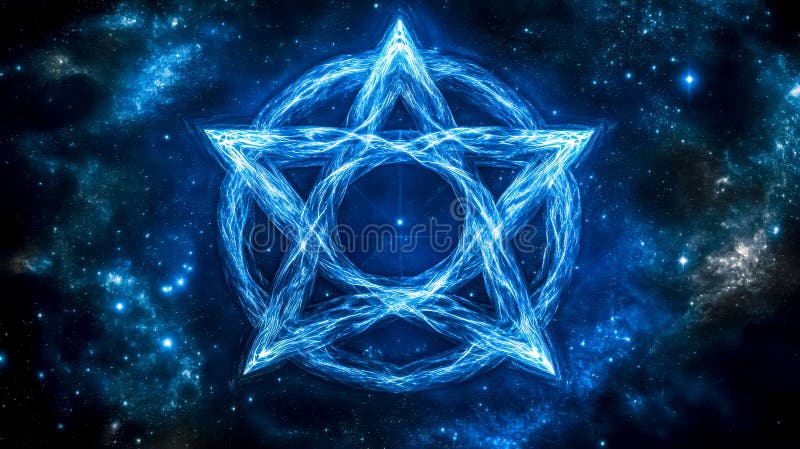 Glowing Blue Pentagram Radiating Mystical Geometric Patterns Against ...