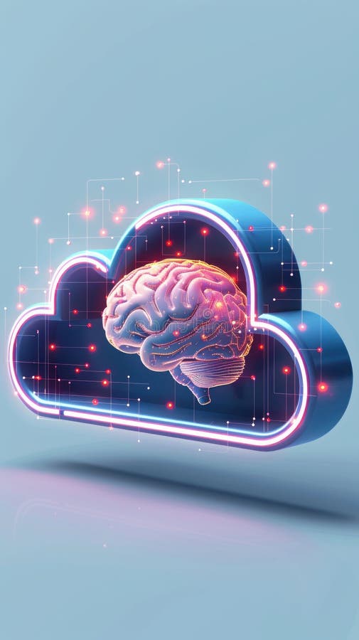 A Glowing Blue and Pink Brain Inside a Cloud Stock Image - Image of future, dazzle: 315677145