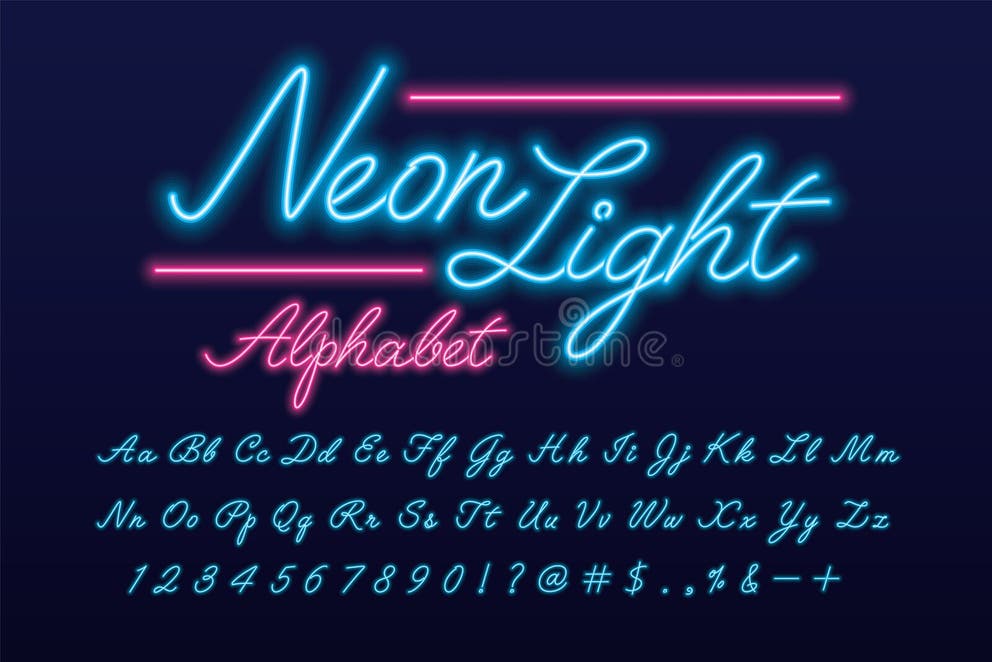 Neon light script font stock vector. Illustration of type - 140964945