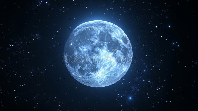 Glowing Blue Pixelated Moon in a Starry Night Sky Stock Illustration ...
