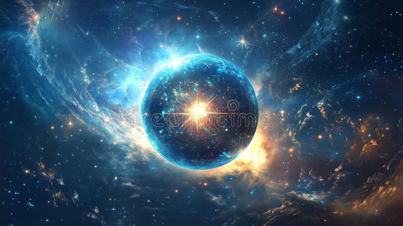 A Glowing Blue Planet Amidst a Starry Nebula Stock Illustration ...