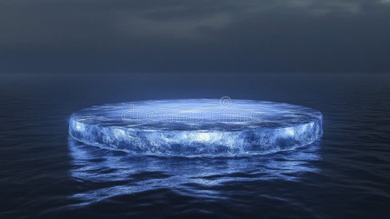 Glowing Blue Platform on Dark Ocean at Night Stock Illustration ...