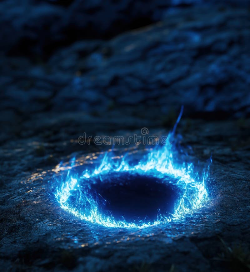 Glowing Blue Portal on Rocky Surface with Mystical Energy Effects Stock ...