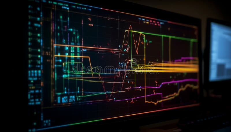 Glowing Blue Pulse Trace on Computer Monitor, Analyzing Patient ...