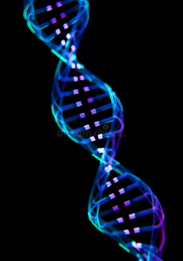 Glowing Blue and Purple DNA Helix on Black Background Stock ...