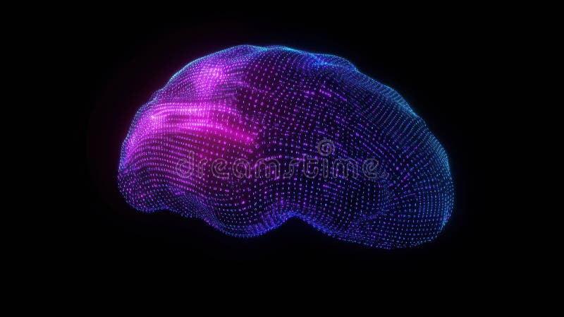 A Glowing Blue and Purple Grid Digital Brain Displays Advanced Tech on ...