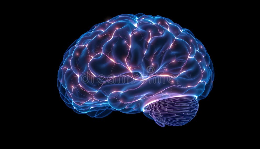 Glowing Blue and Purple Human Brain Neural Network 3D Render Stock ...