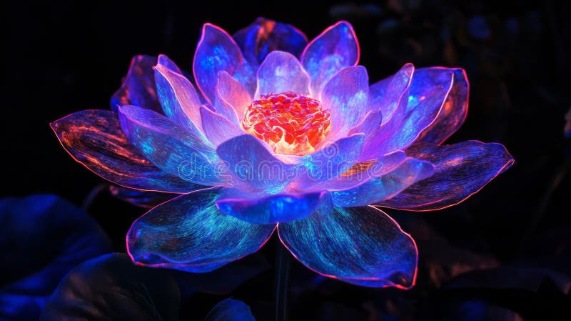 Glowing Blue Purple Lotus Flower at Night Stock Illustration ...