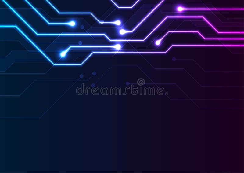 Glowing Blue Purple Neon Circuit Board Chip Background Stock Vector ...