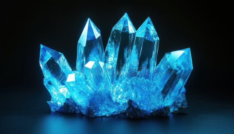 Glowing Blue Quartz Crystals Illuminated in a Dark Environment Stock ...