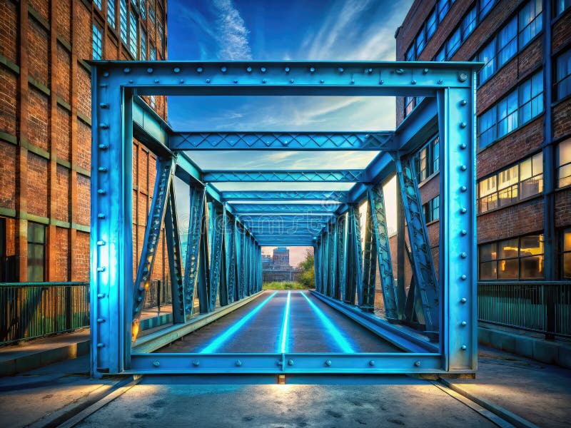 A Glowing Blue Rectangle Frames a Suspended Urban Exploration Bridge at ...