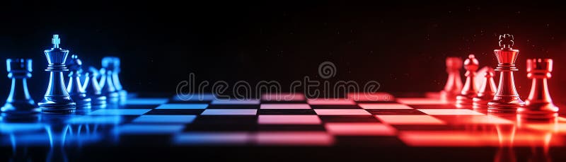 Glowing Blue and Red Chess Pieces on Board Symbolize Strategic Thinking ...
