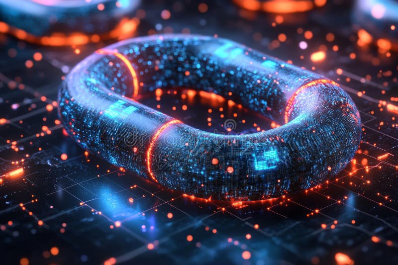 Glowing Blue and Red Digital Ring Made of Particles Symbolizing the ...