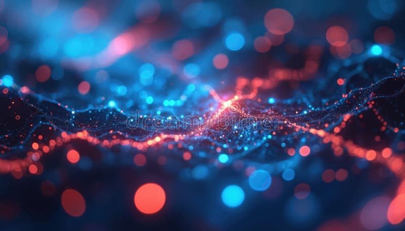 Glowing Blue, Red Fiber-optic Cables with Light Points Represent High ...