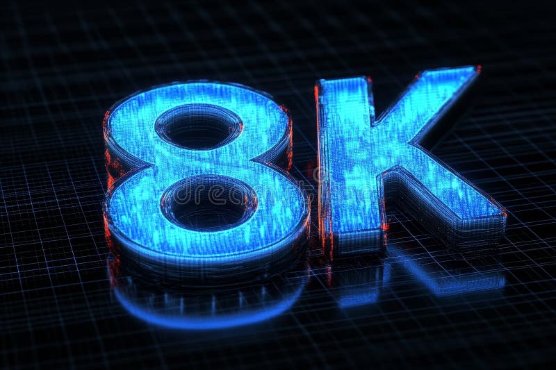 Glowing Blue and Red 8K Resolution Logo on a Grid Background Technology ...