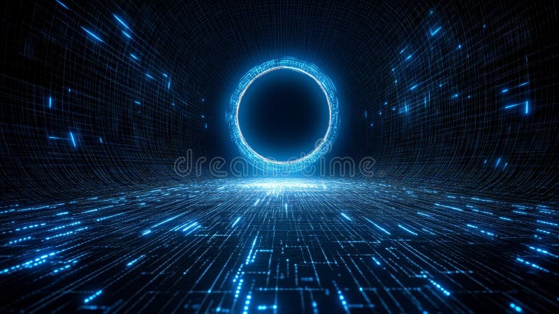 A Glowing Blue Ring of Light Particles Set Against a Black Background ...