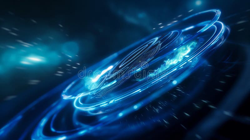 Glowing Blue Rings in a Dark Abstract Space Stock Photo - Image of ...