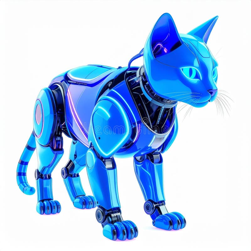 Glowing Blue Robotic Cat 3D Render Stock Illustration - Illustration of ...