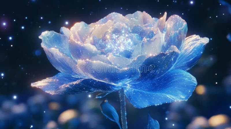 Glowing Blue Rose in Dark Night Sparkle Background Stock Illustration - Illustration of luminous ...