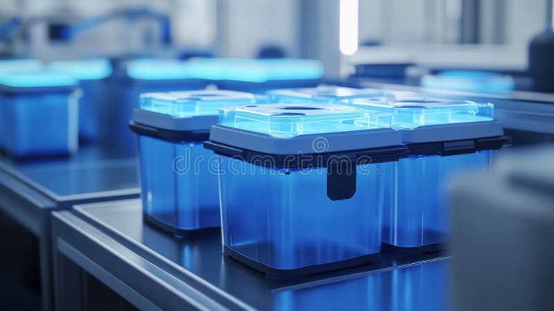 Glowing Blue Sample Containers in a Modern Laboratory Stock ...