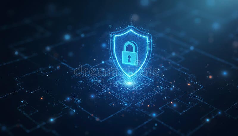 Glowing Blue Security Badge Hologram Rotating in Space with ...