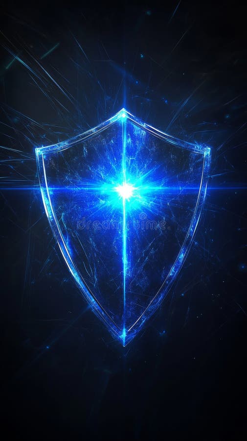 Glowing Blue Shield with Bright Light Effect Against Dark Background ...