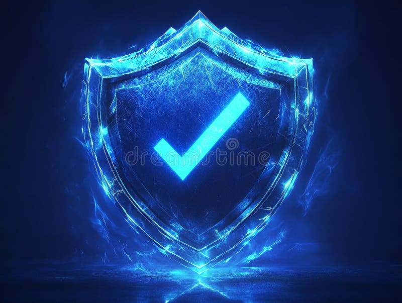 A Glowing Blue Shield with a Check Mark on it. Cyber Security, Data ...