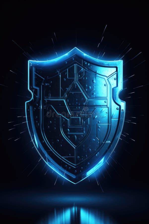 A Glowing Blue Shield on a Dark Black Background, Suitable for Security ...