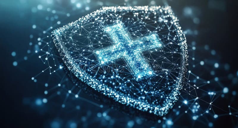 A Glowing Blue Shield, Distinguished by a Plus Sign, is Set Against a ...