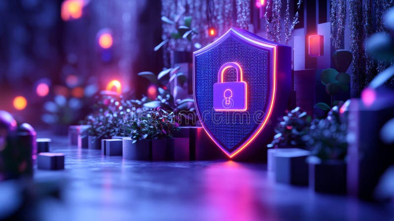 A Glowing Blue Shield with a Glowing Key on it Stock Image - Image of ...