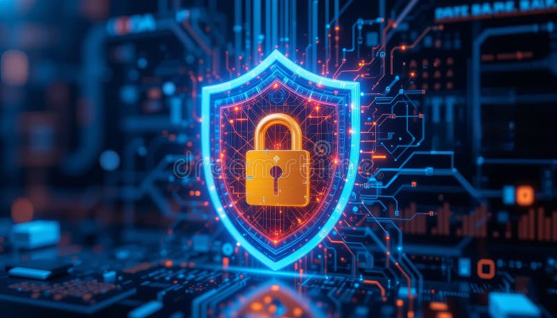 Glowing Blue Shield with Padlock for Advanced Security Stock ...