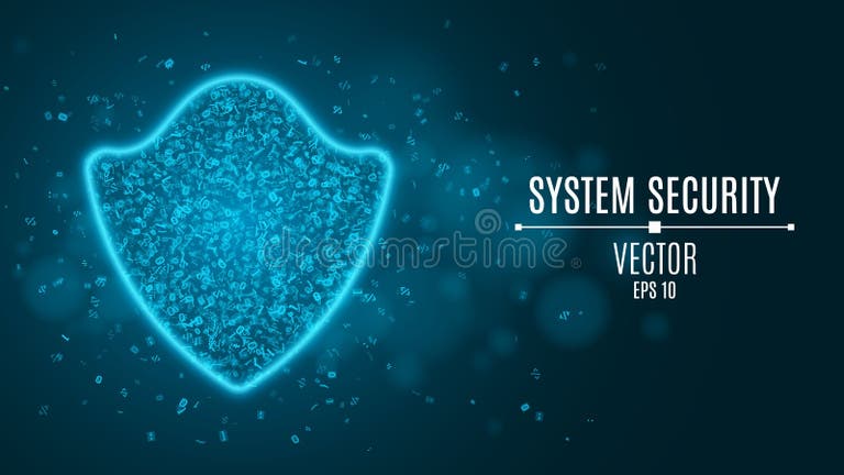 A Glowing Blue Shield of Programming Symbols. System Security. High ...