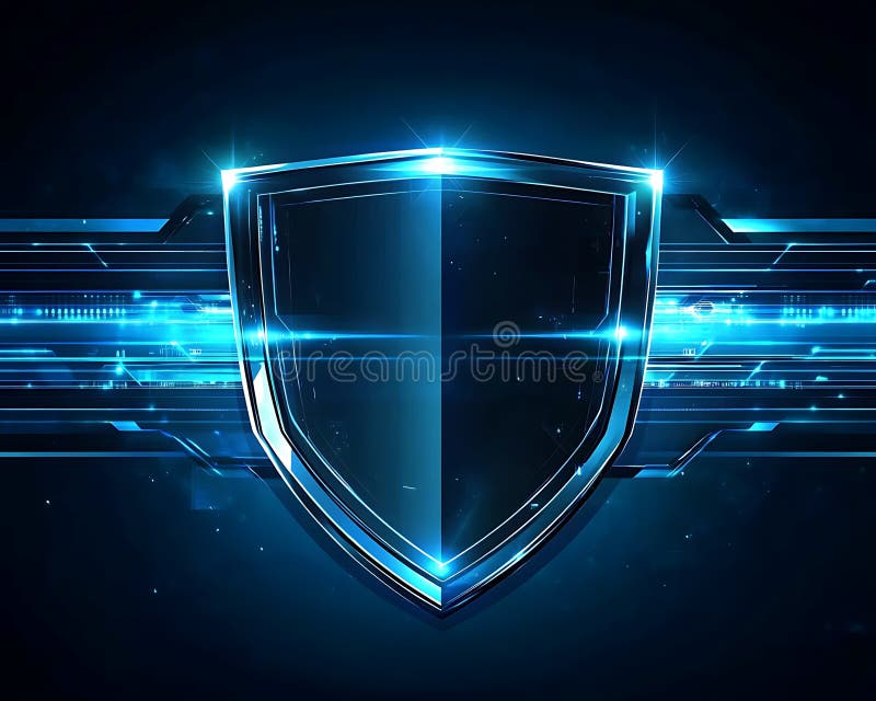 A Glowing Blue Shield is Set Against a Digital Background Stock ...