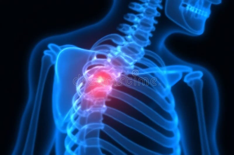 A Glowing, Blue Skeleton Image Shows a Point of Pain in the Shoulder ...