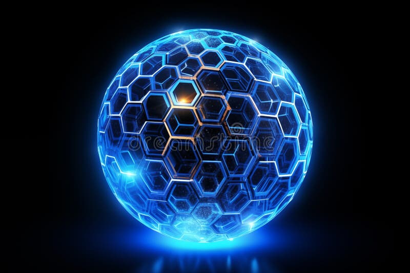 A Glowing Blue Sphere with a Hexagonal Pattern on a Black Background ...