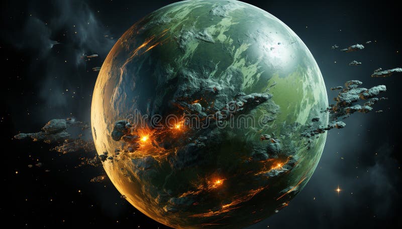 Glowing Blue Sphere Orbits in the Dark, Illuminating Planet Earth ...