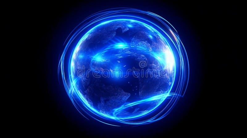 Glowing Blue Sphere Orbits Earth Illuminating Nature Background Stock ...