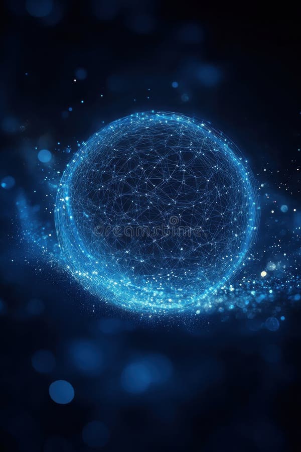 Glowing Blue Sphere Representing Connectivity Digital Networks Dark ...