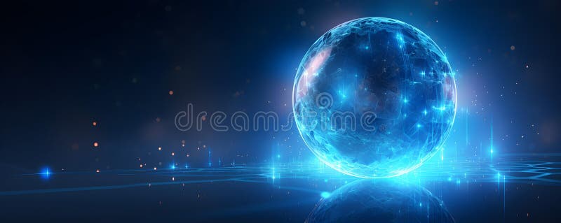Glowing Blue Sphere Surrounded by Swirling Cyber Particles. Concept ...