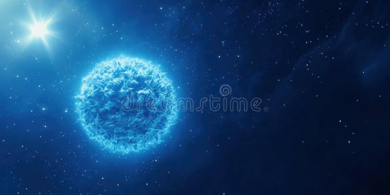 Glowing Blue Star in Deep Space with Nebula and Starlit Background ...