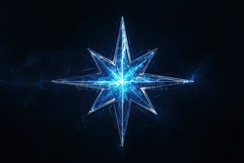 Glowing Blue Star-shaped Light in Dark Space Stock Illustration ...