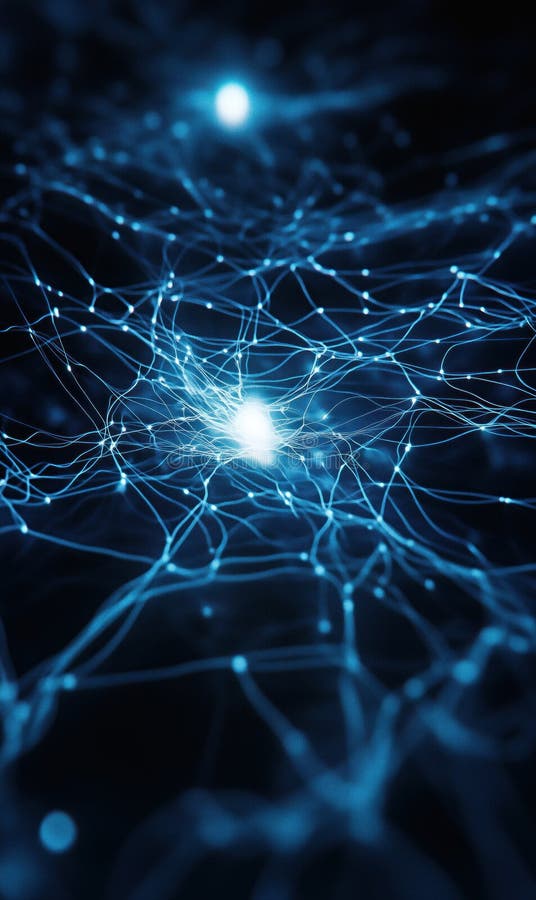 Digital Neural Network with Blue Glowing Connections and Nodes in a ...