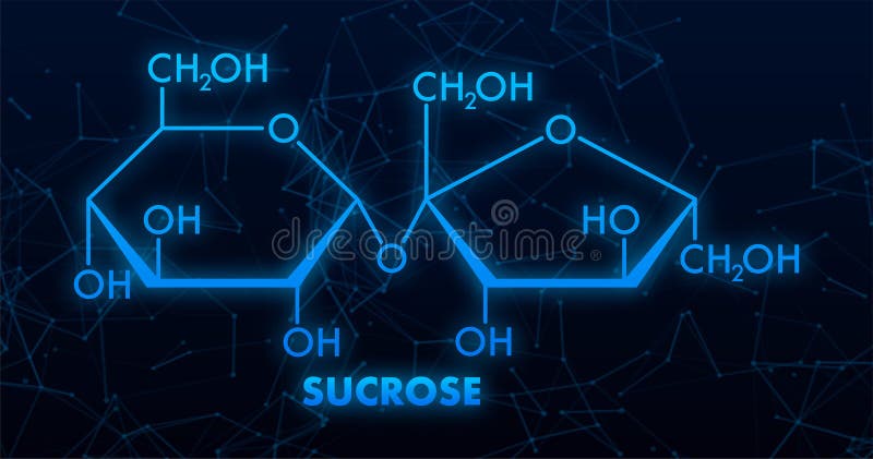 Sucrose Molecular Structure with Glowing Lines on Dark Background Stock ...