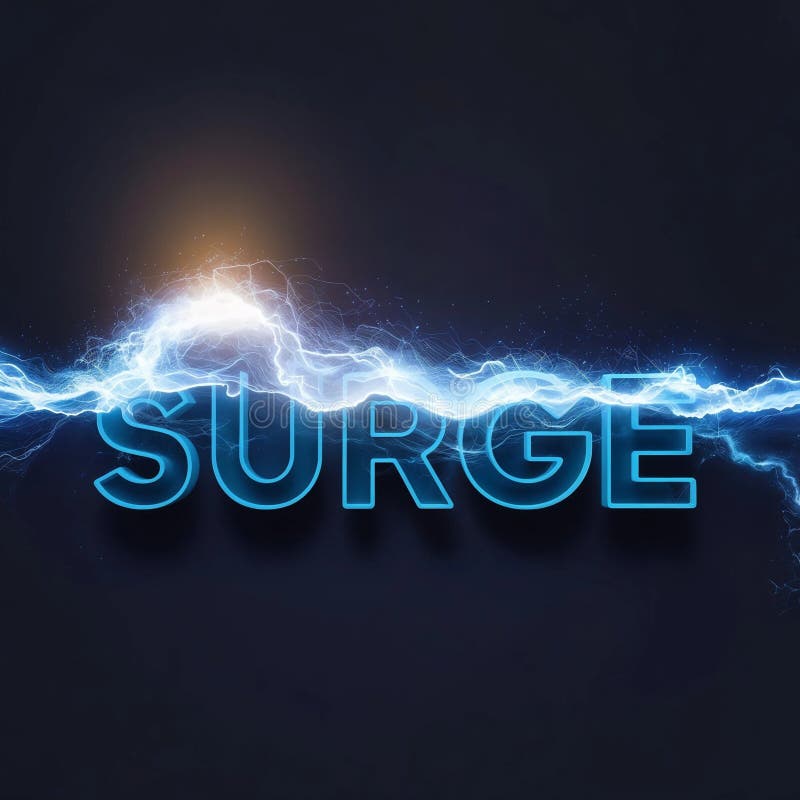 Glowing Blue Surge Text with Lightning Effect on Dark Background Stock ...