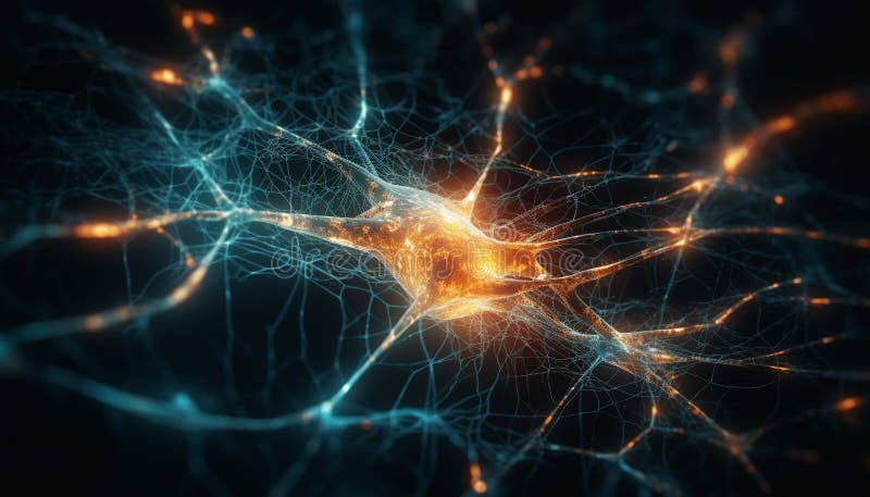 Glowing Blue Synapse Connects Nerve Cells In Human Brain Generated By