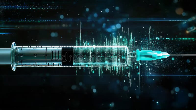 High-tech Digital Syringe with Glowing Blue Light, Showcasing ...