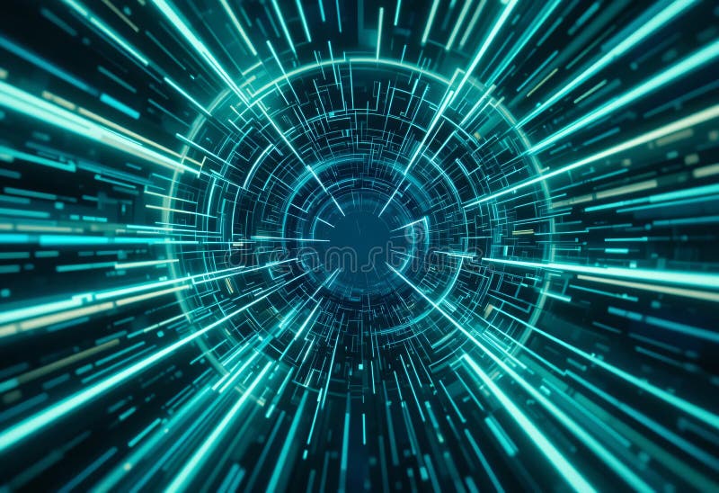 Glowing Blue Tech Tunnel with Circuit Patterns Stock Illustration ...